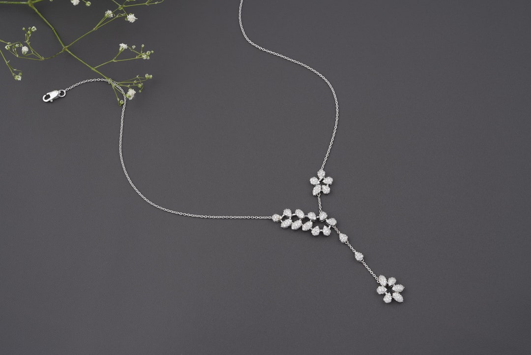Buy Flower Branch Diamond Necklace, Floral Bunch Design, Asymmetrical ...