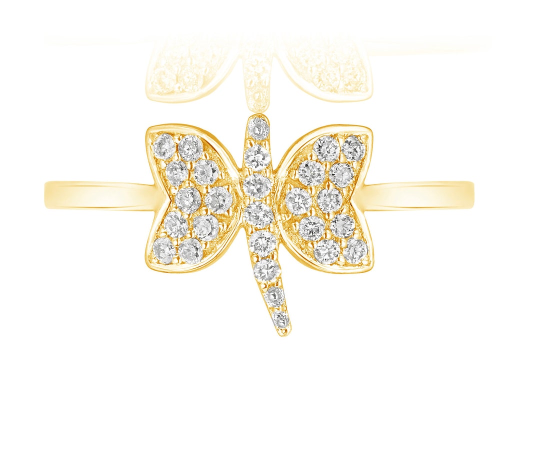 Dragonfly Diamond Ring 14k Solid Gold Natural Diamonds Gift - Etsy UK