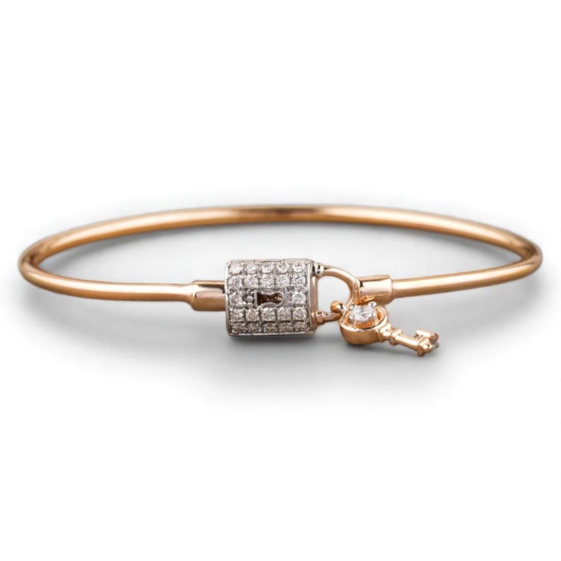 Lock & Key Diamond Bracelet, 14k Solid Gold, Natural Diamonds, Dual ...