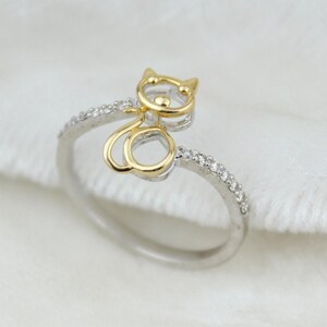 Cat Diamond Ring, Animal Ring, 14k Solid Gold, Natural Diamonds ...