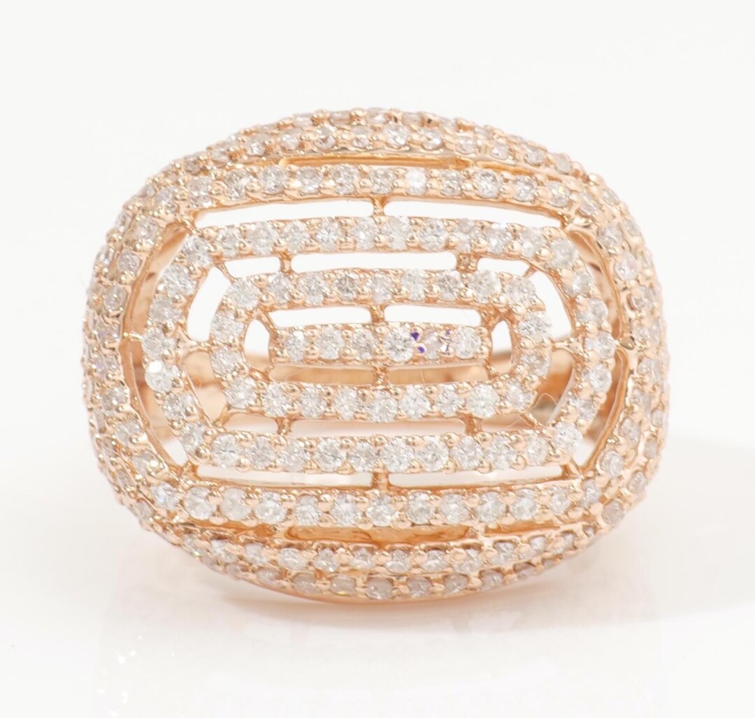 Concentric Oval Diamond Ring, 14K Solid Gold, Natural Diamonds, Multi ...