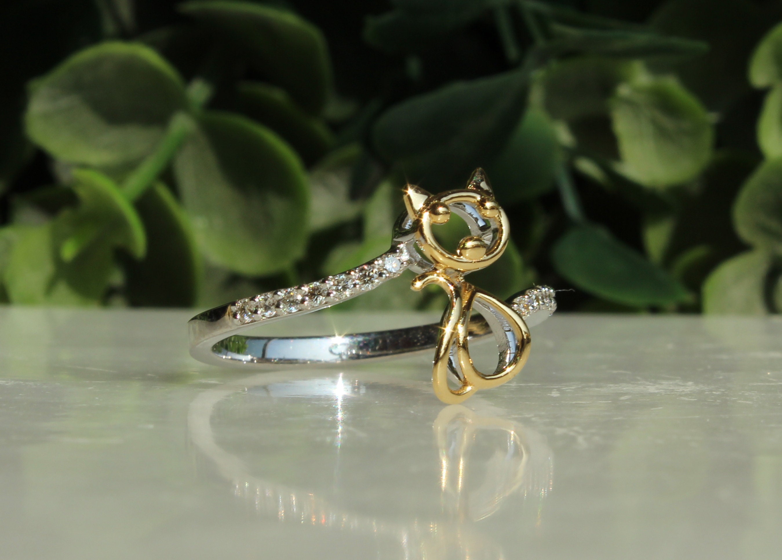 Cat Diamond Ring /animal Rings/ 14k Solid Gold/ Natural | Etsy