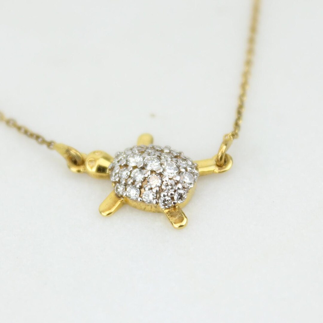 Diamond Turtle Pendant Necklace, 14k Solid Gold, Natural Diamonds ...