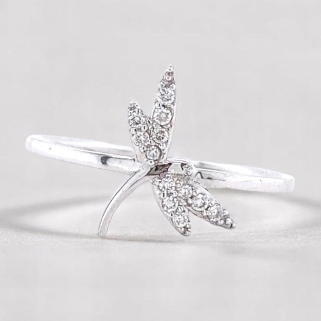Dragonfly Diamond Ring, 14k Solid Gold, Natural Diamonds, Animal Ring ...