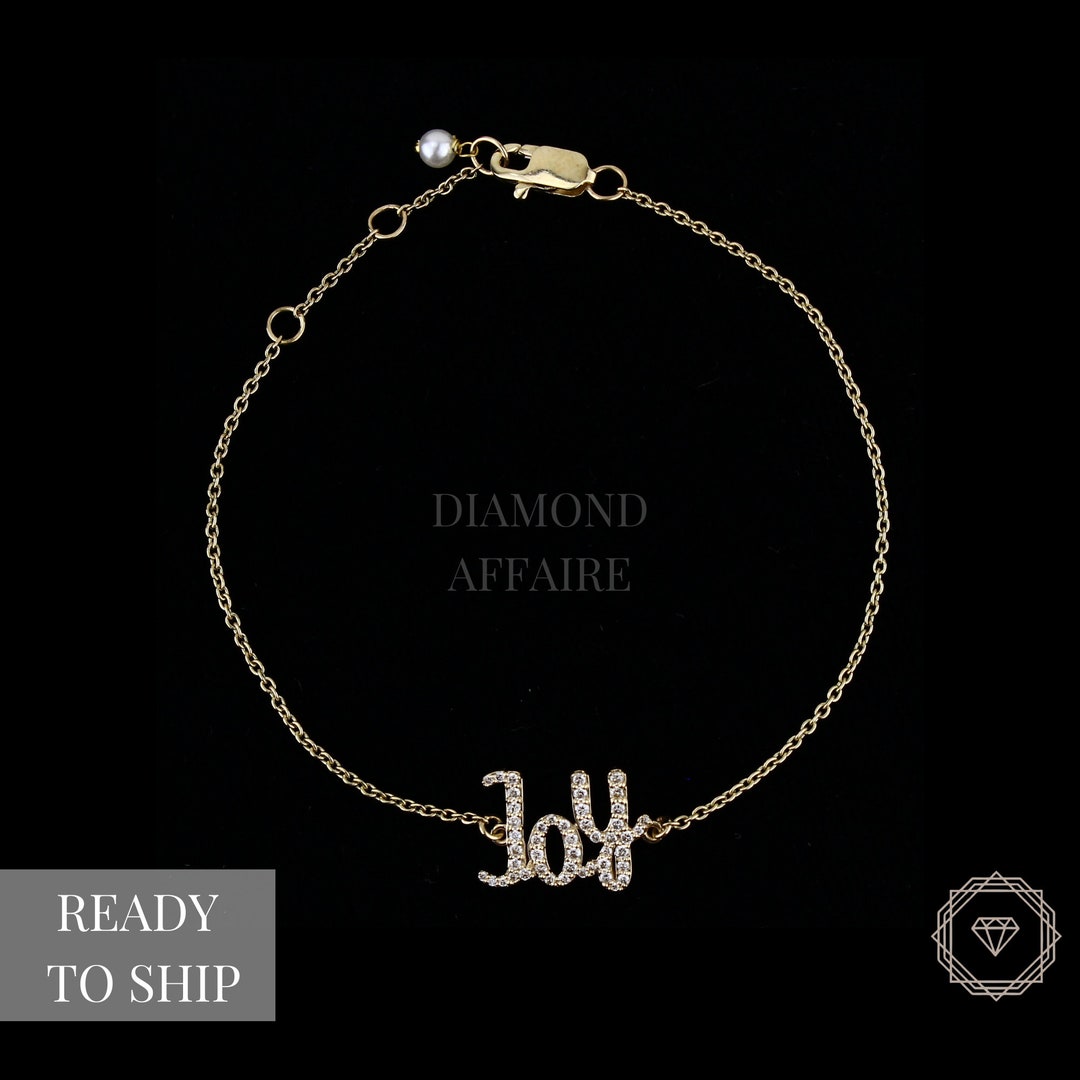 Joy Diamond Bracelet, 14k Solid Gold, Natural Diamonds, Affirmation ...
