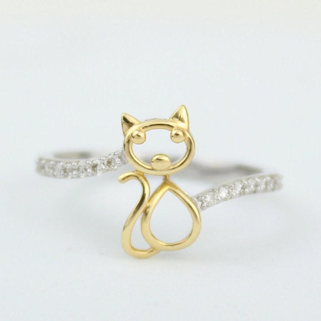 Cat Diamond Ring, Animal Ring, 14k Solid Gold, Natural Diamonds ...
