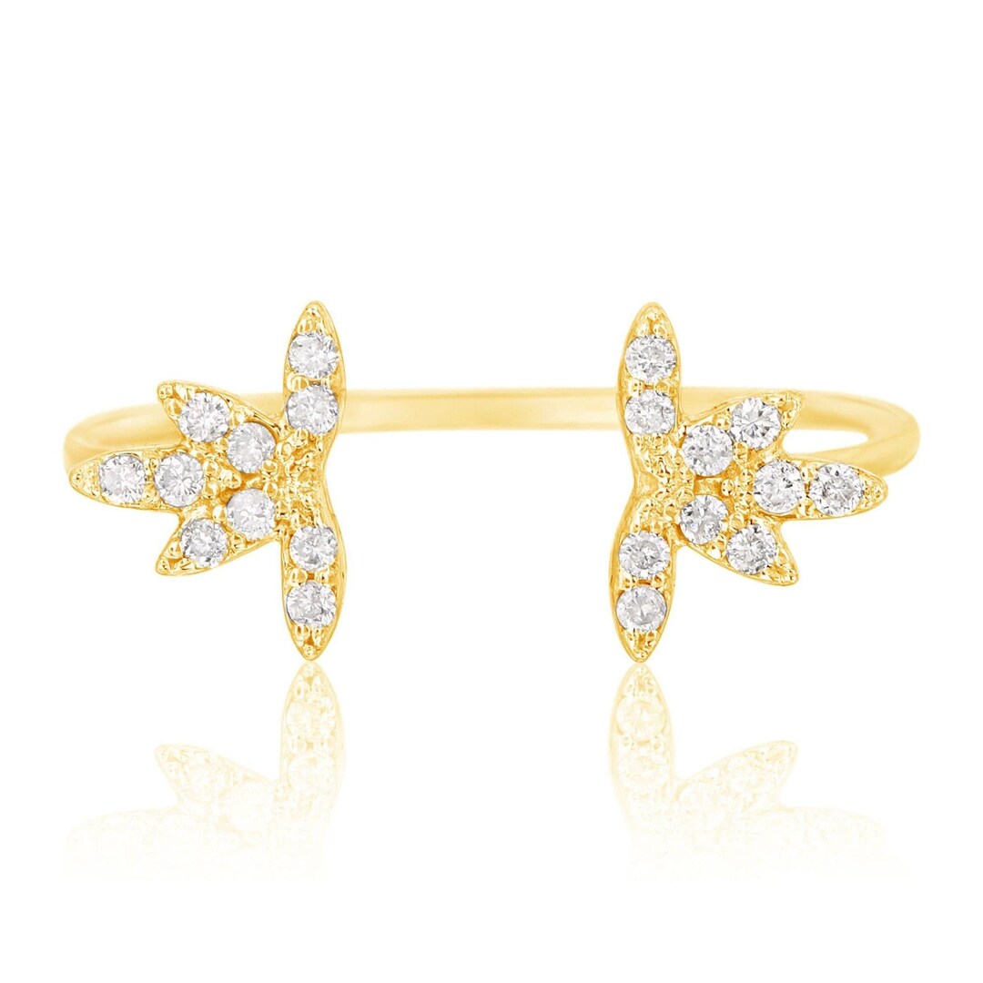 Center Open Diamond Cuff Ring, 14k Solid Gold, Natural Diamonds ...