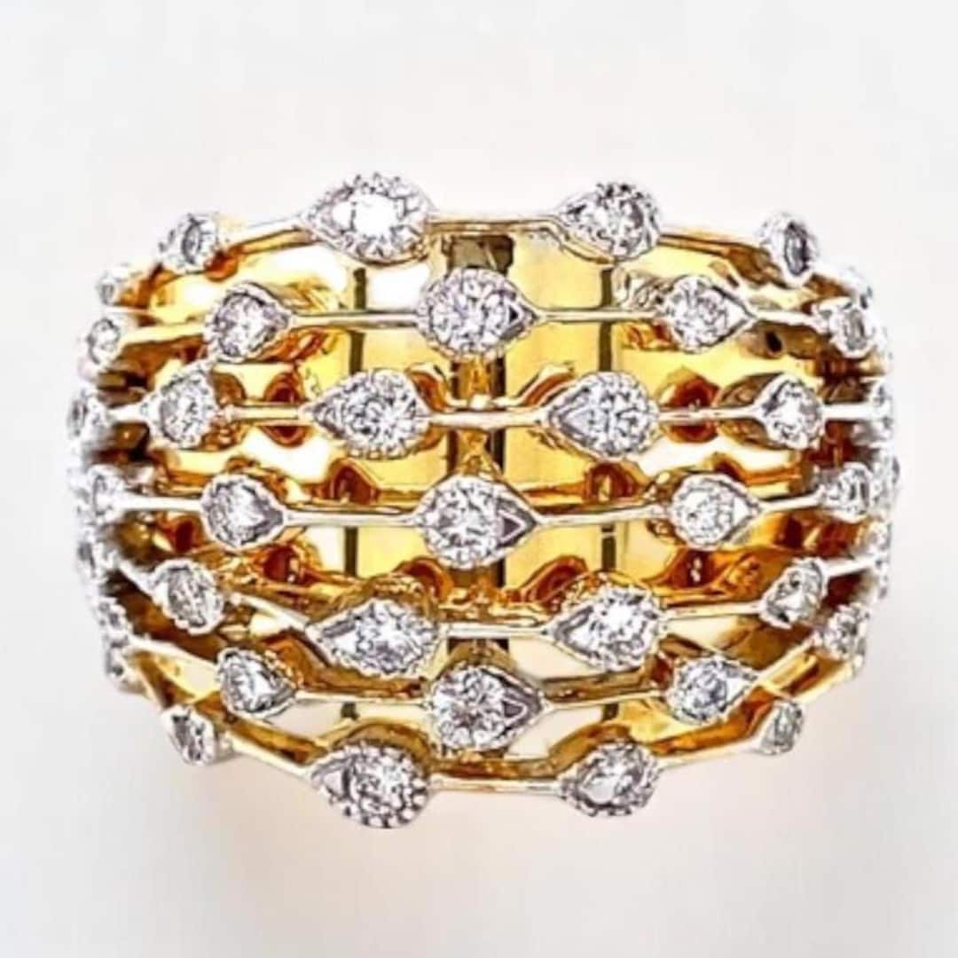 Wide Band Diamond Broad Ring, 14k Solid Gold, Natural Diamonds ...