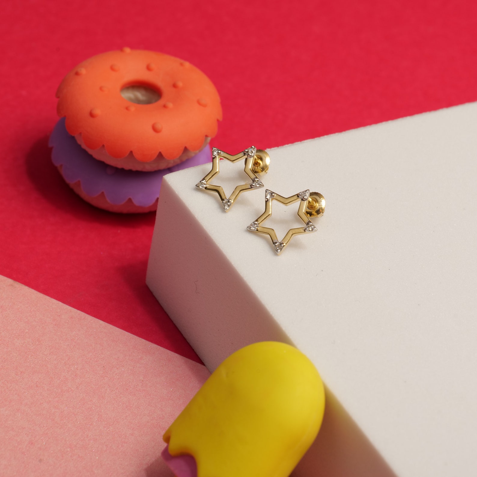 Kids Sparkling Star Diamond Stud Earrings, 14k Solid Gold, Natural ...