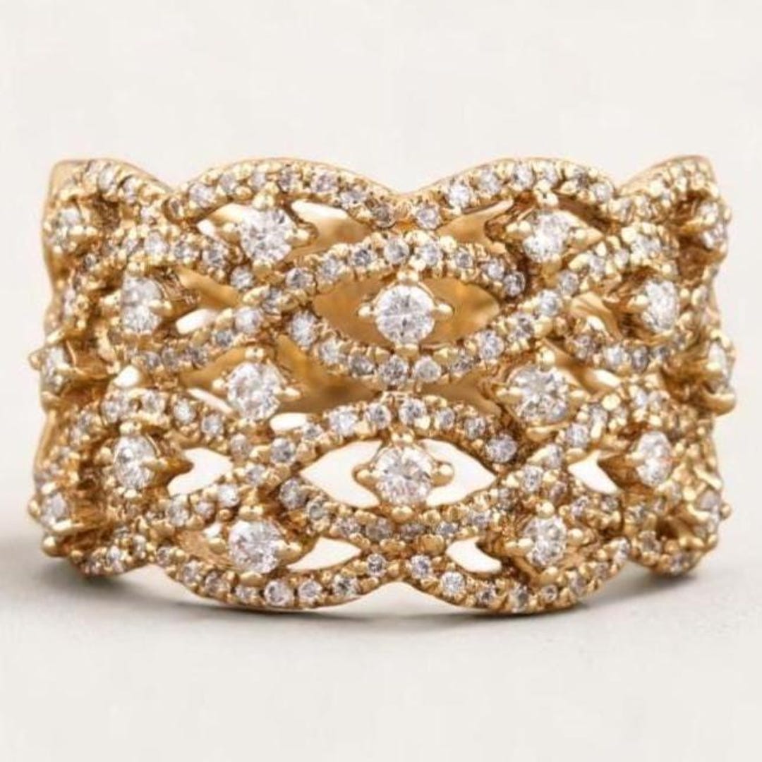 Criss Cross Diamond Ring, 14k Solid Gold, Natural Diamonds, Wedding ...