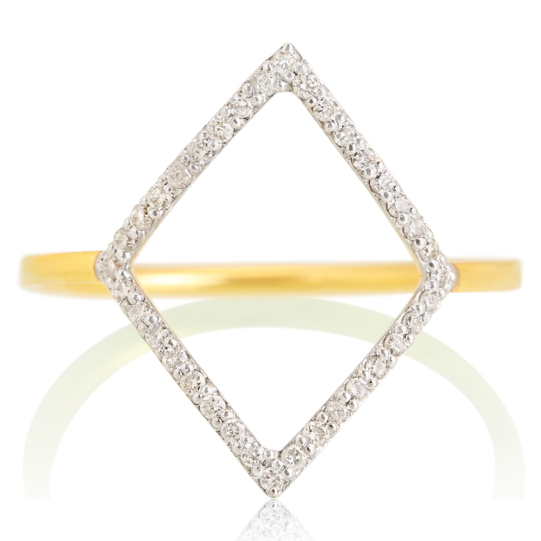 Rhombus Diamond Ring, 14k Solid Gold, Natural Diamond, Pave Diamond ...