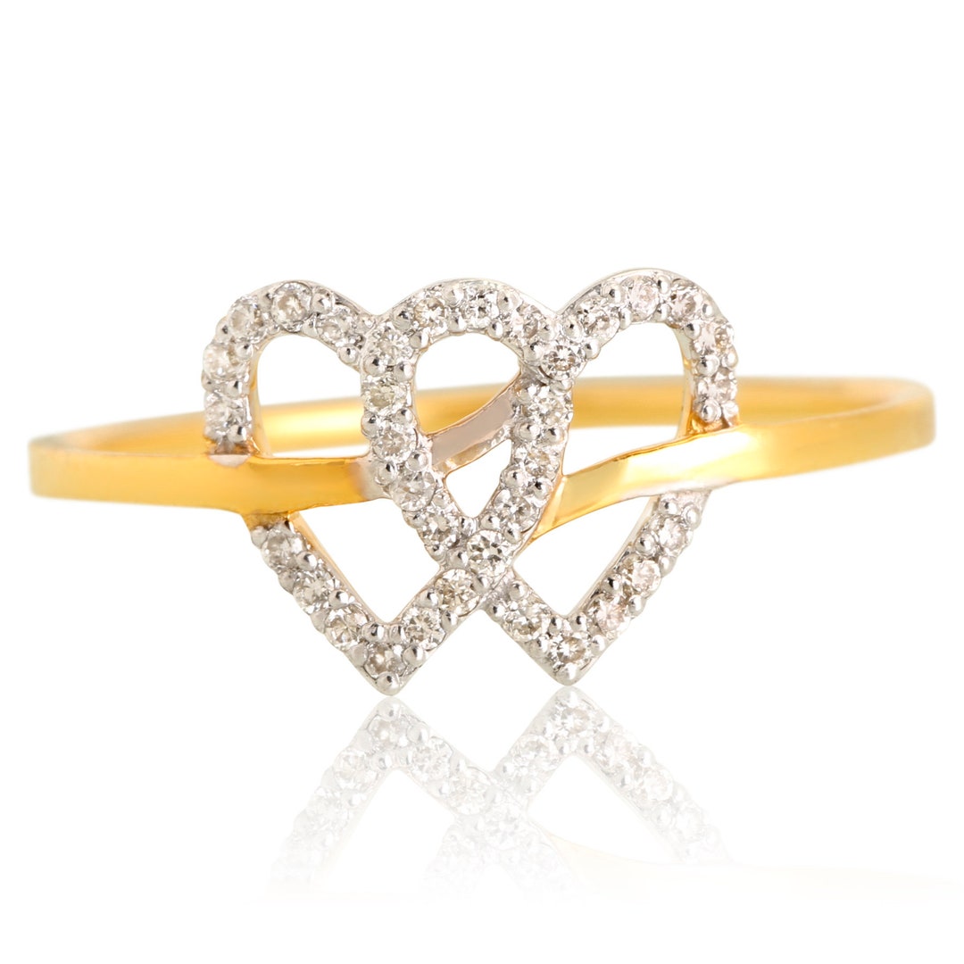 Double Hearts Diamond Ring 14k Solid Gold Natural Diamonds - Etsy