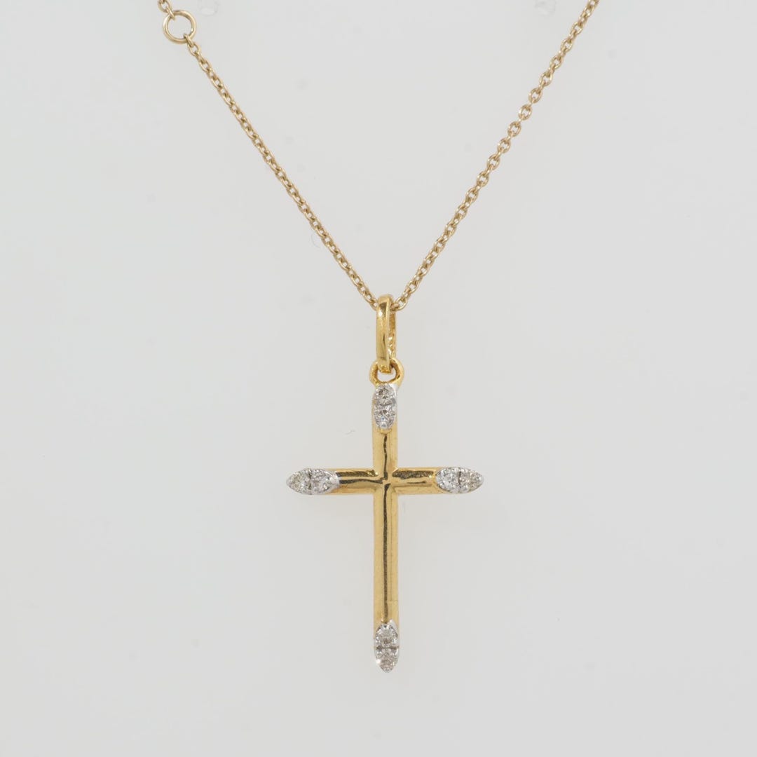 Diamond Tip Cross Pendant, 14k Solid Gold, Natural Diamonds, IGI ...