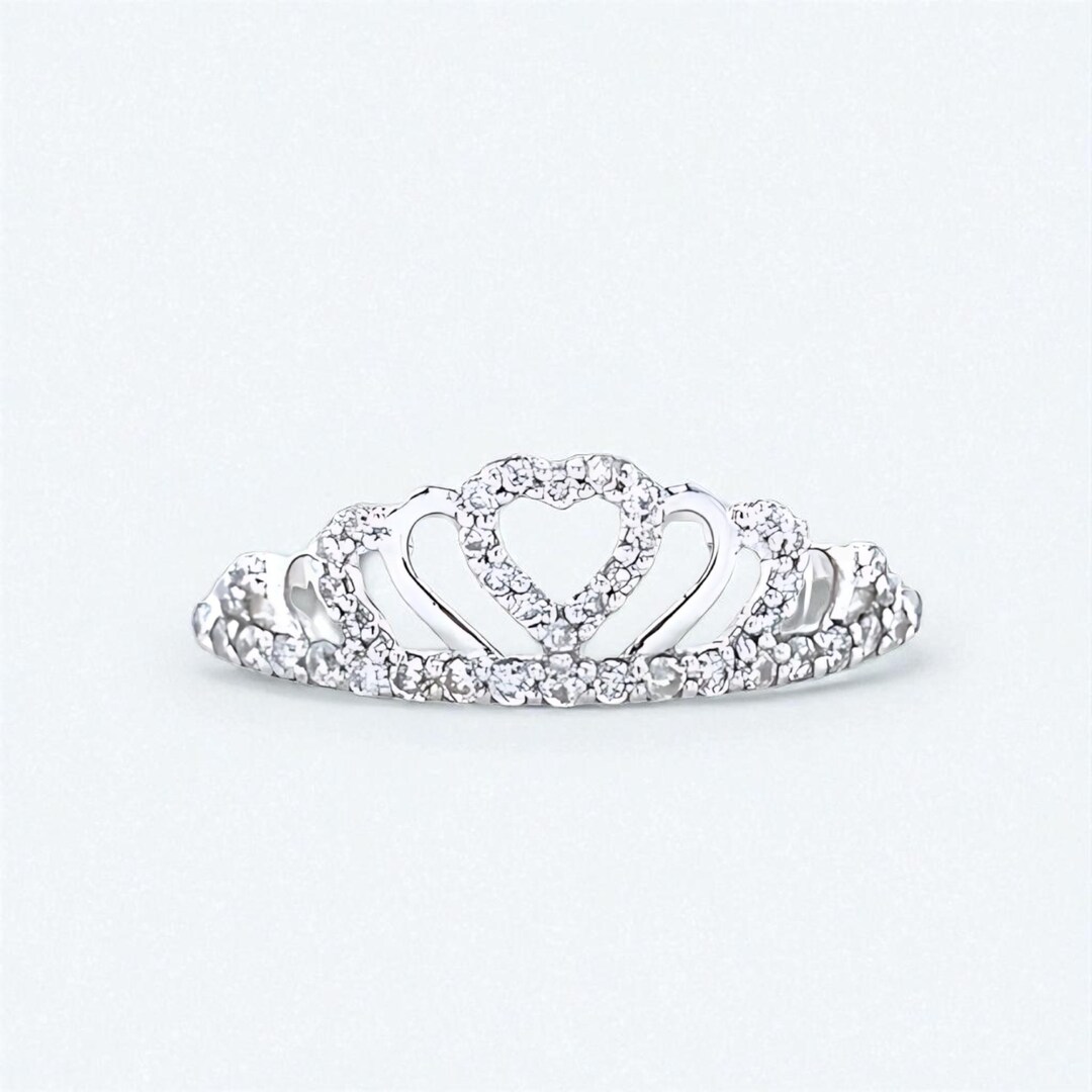 Crown Heart Diamond Ring, 14k Solid Gold, Natural Diamonds, Promise ...