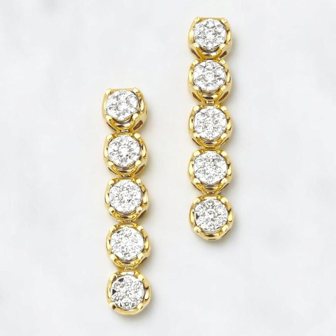 Diamond String Earrings With Illusion Setting, 14k Solid Gold, Natural ...