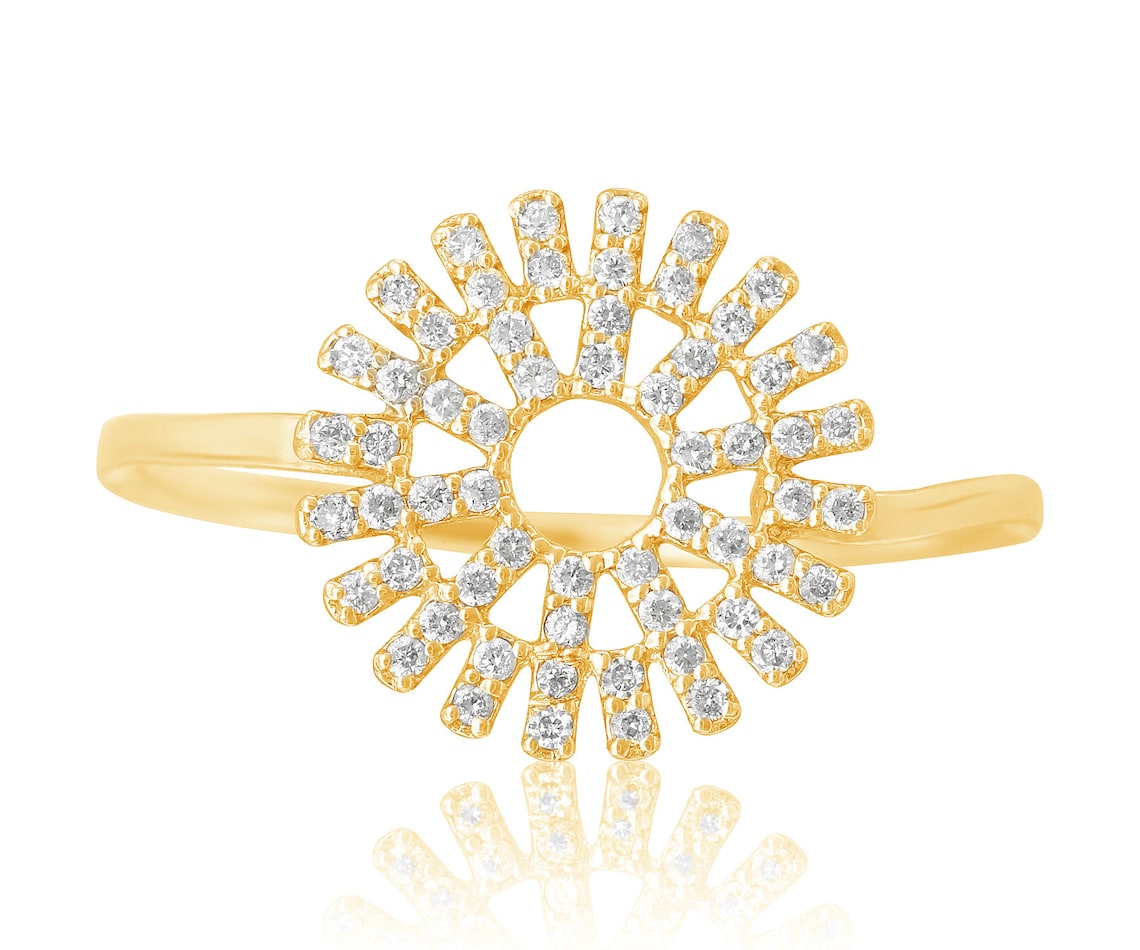 Sun Diamond Ring/ 14k Solid Gold/ Natural Diamonds/ Gift for - Etsy