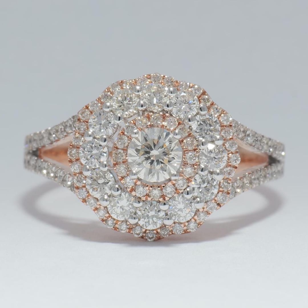 Flower Solitaire Cluster Diamond Ring, 14K Solid Gold, Natural Diamonds ...