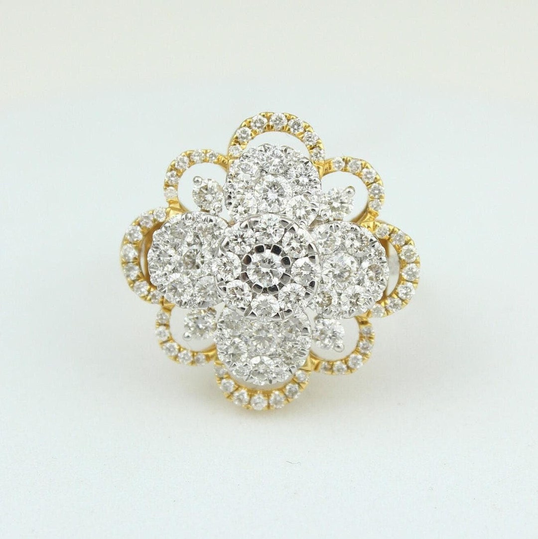 Flower Cluster Diamond Ring, Floral Cocktail Ring, Illusion Setting ...
