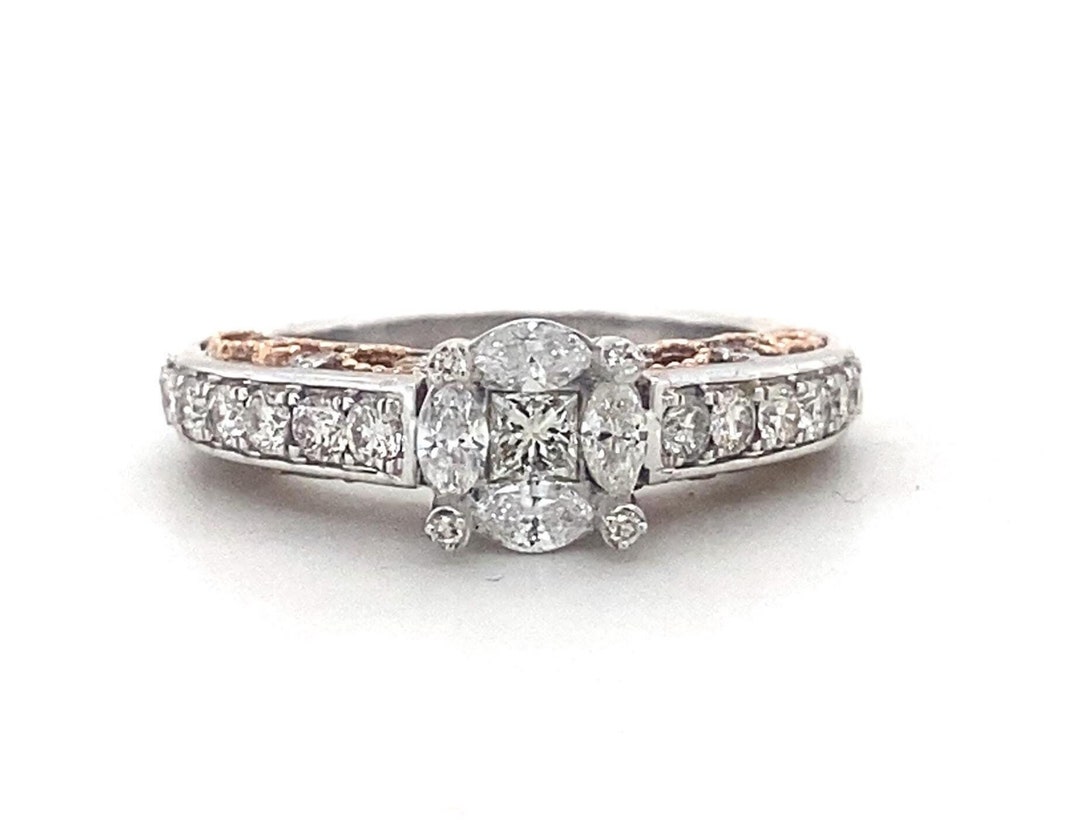 Illusion Setting Diamond Ring, 14k Solid Gold, Filigree Ring, Marquise ...