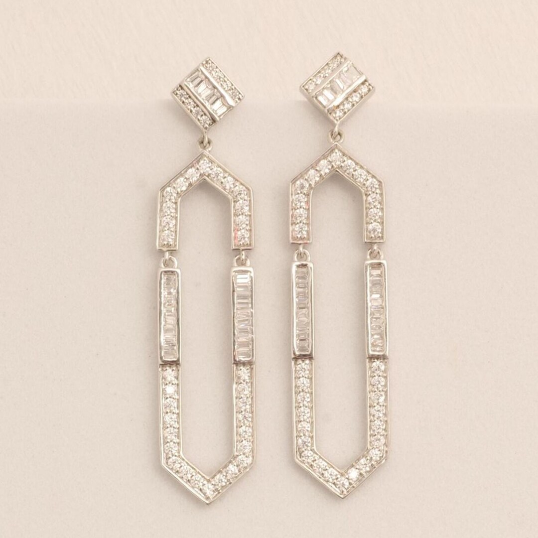 Hexagonal Dangle Diamond Earrings, 14k Solid Gold, Natural Diamonds, Geometric Statement ...