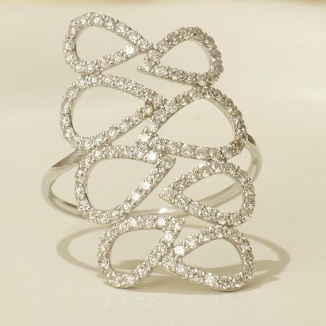 Pear Loop Cascade Diamond Ring, 14k Solid Gold Ring, Cocktail Diamond ...
