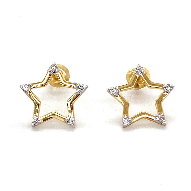 Kids Sparkling Star Diamond Stud Earrings, 14k Solid Gold, Natural ...