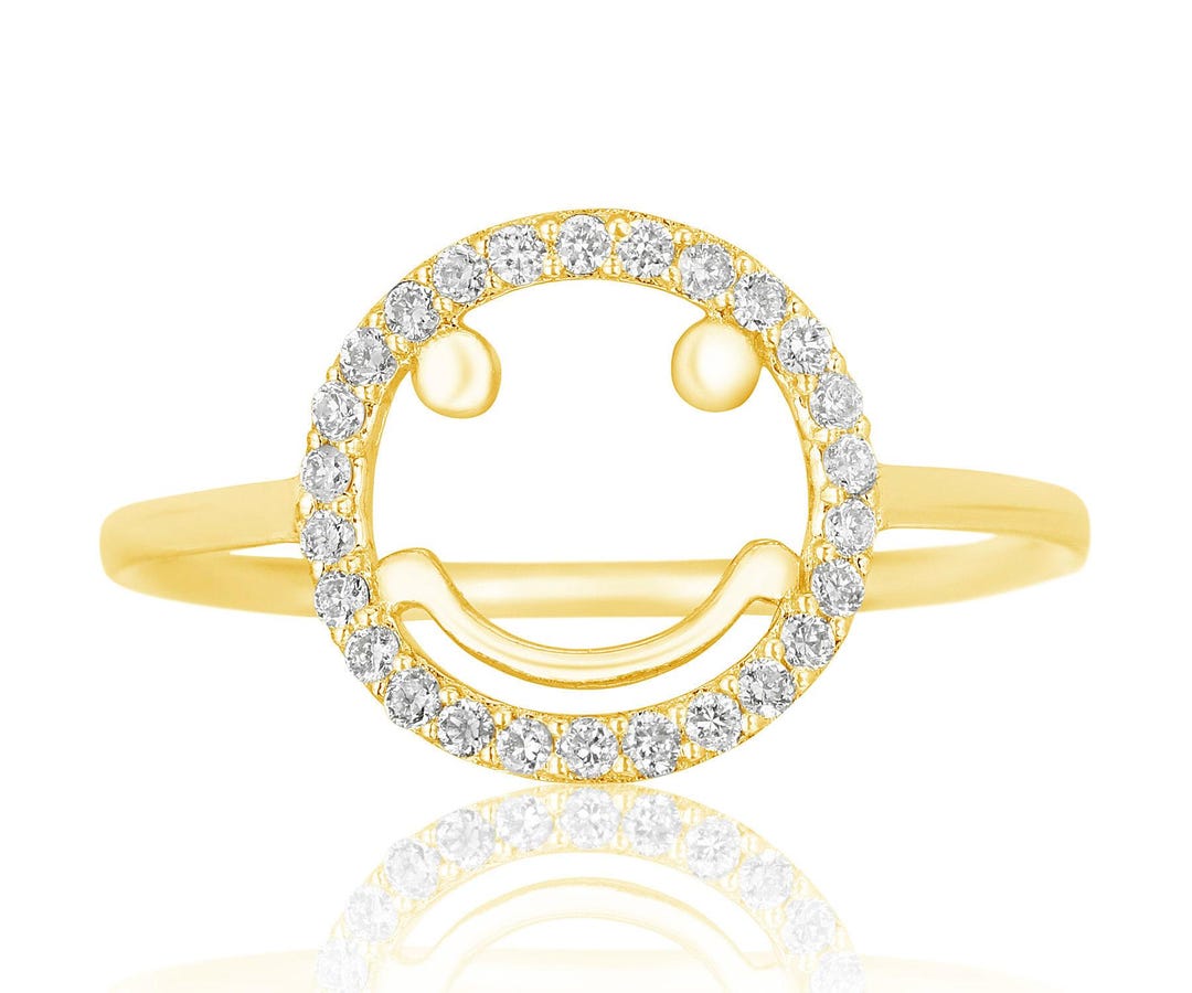 Smiley Emoji Diamond Ring, 14k Solid Gold, Natural Diamonds, Everyday ...