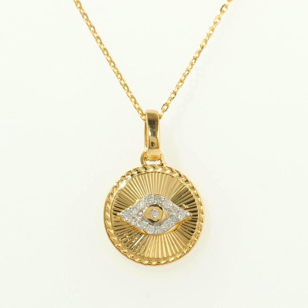 Evil Eye Medallion Diamond Necklace, 14k Solid Gold, Natural Diamonds ...