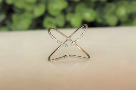 Open X Diamond Ring/ 14k Solid Gold/ Criss Cross Diamond Ring/ - Etsy