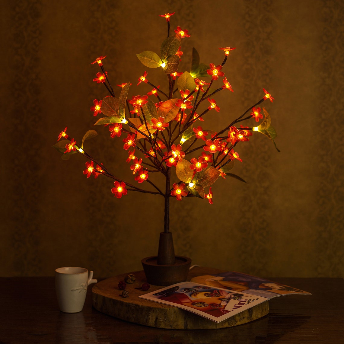 LED Tree Cherry Blossom Sakuratable Lamp Red Flower Lamp Night - Etsy