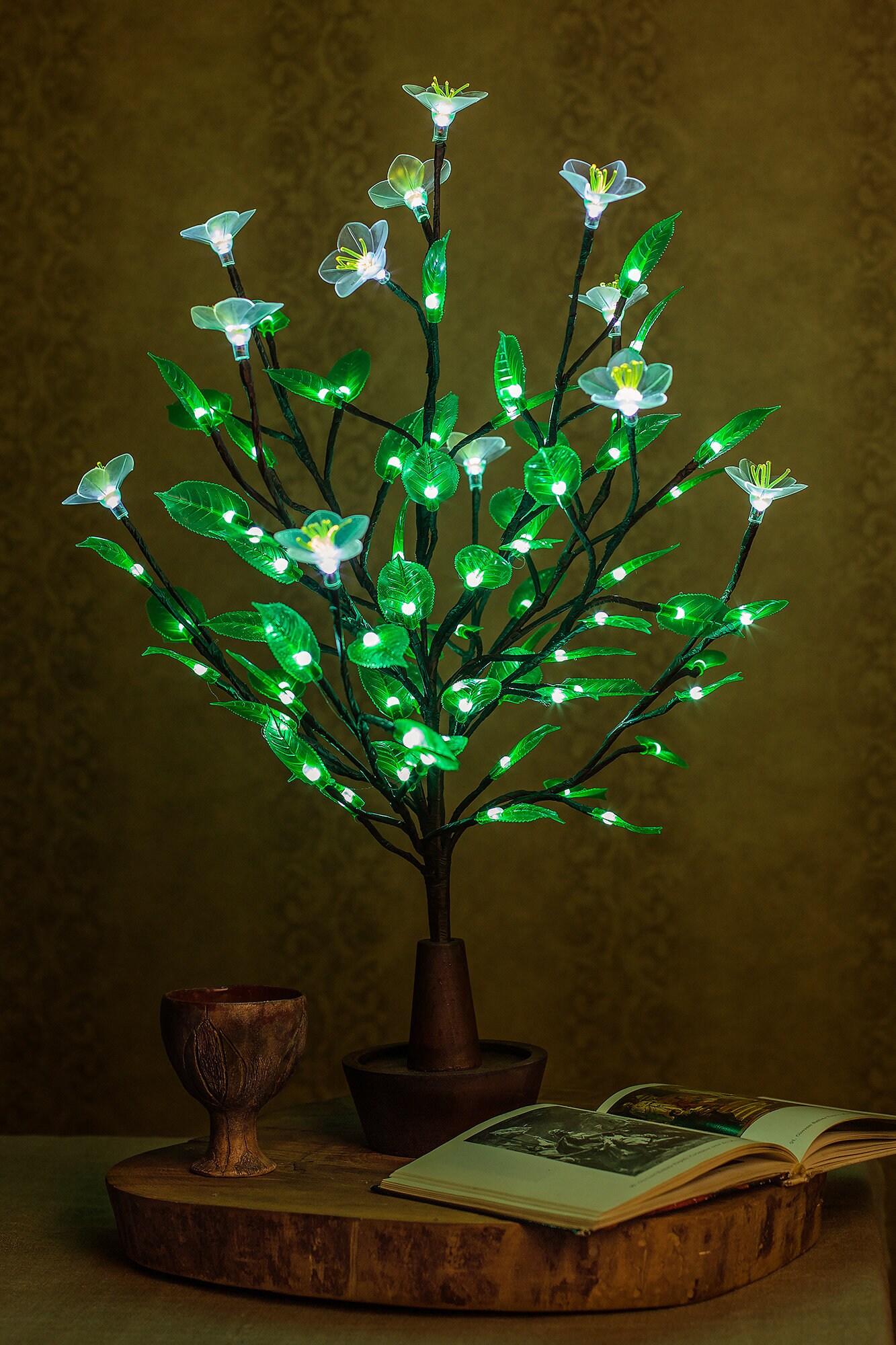 LED Tree Flower Lamp Green Soft Silicone Leaves and Big White - Etsy