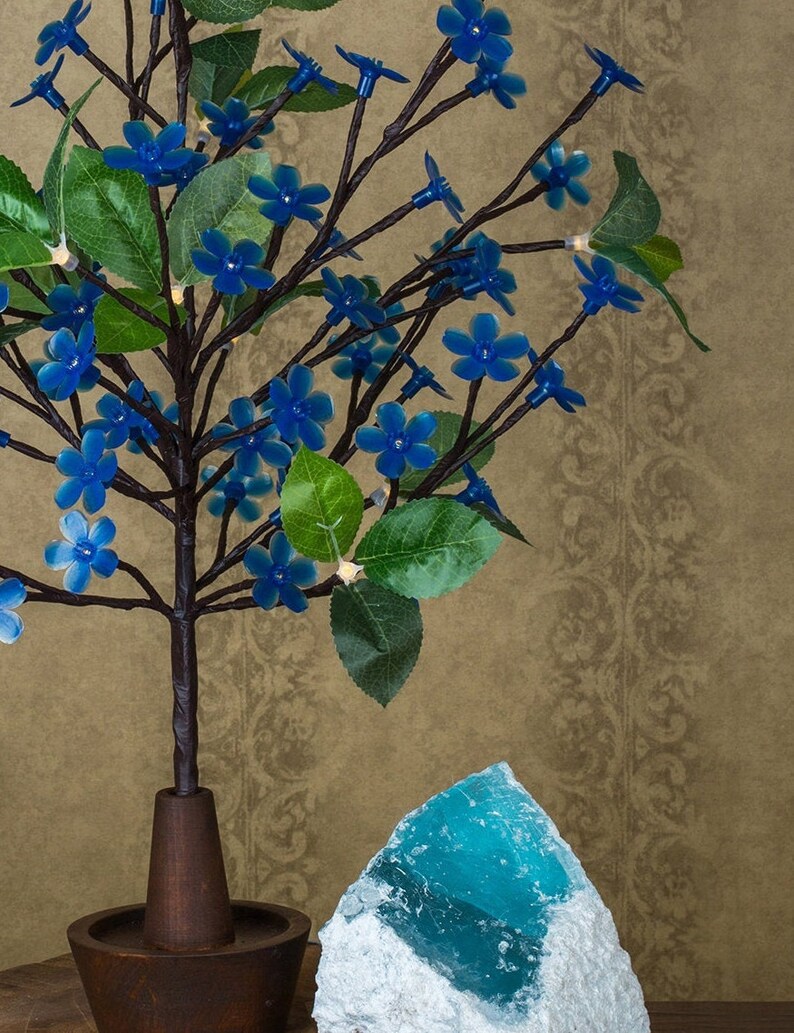 Blue Cherry Blossom LED Tree Lamp: Wooden Base Night Light - Etsy