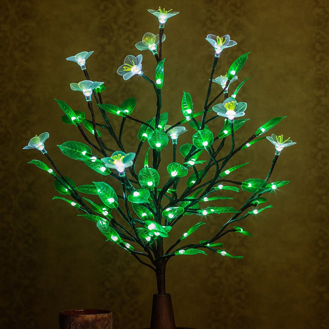LED Tree Flower Lamp Green Soft Silicone Leaves and Big White Flower - Etsy