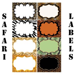 8 Safari Animal Print Food Labels-wild, Zoo, Tags, Stickers, Parties ...