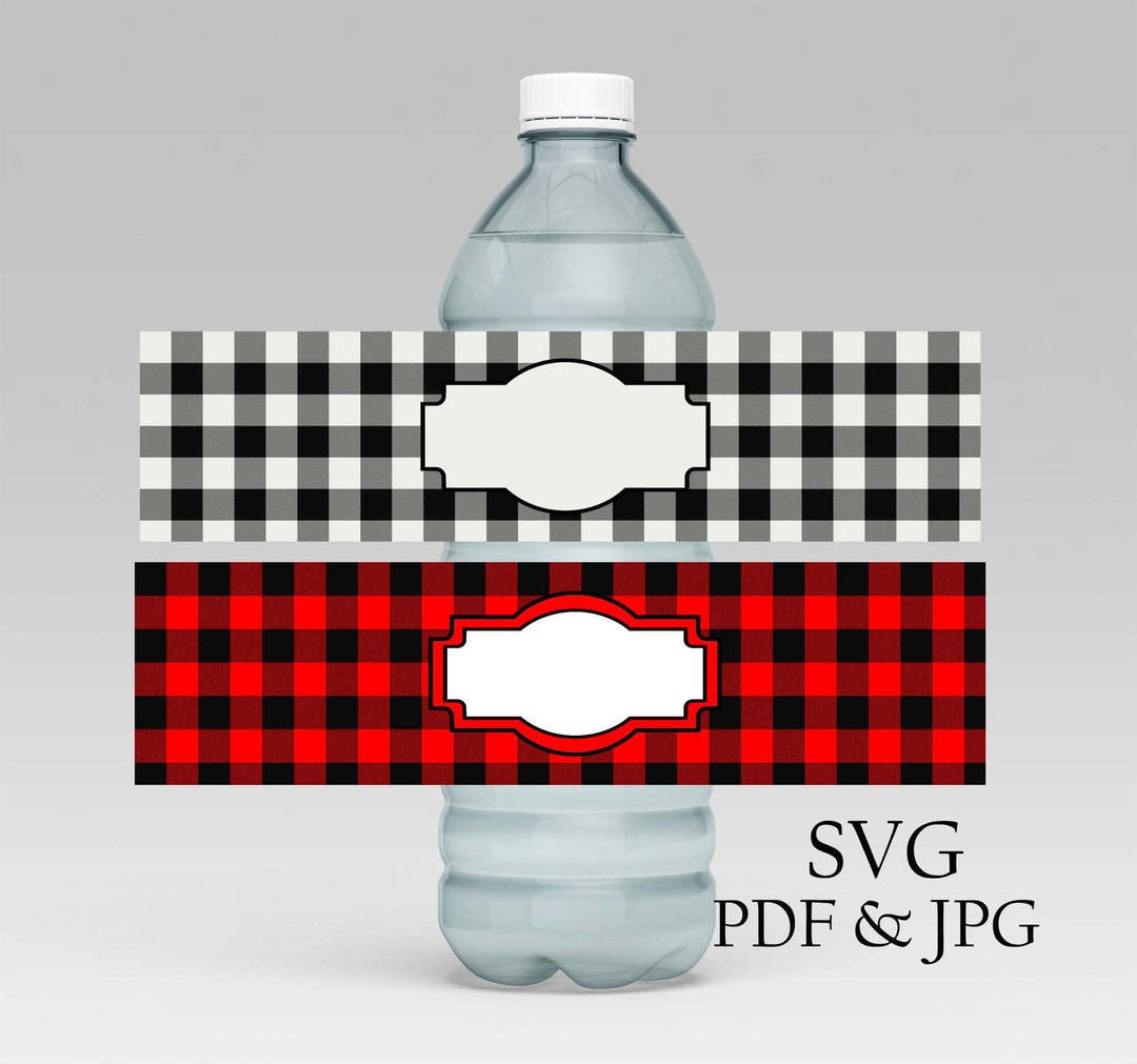 Lumberjack Buffalo Plaid Water Bottle Labels Black & Red-1 FREE LABEL ...