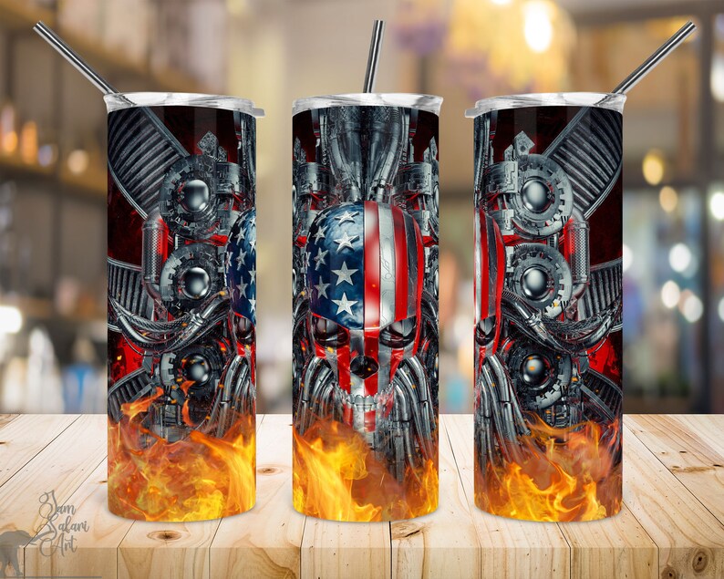 20 Oz Skinny Tumbler Sublimation Design Skull and Fire - Etsy