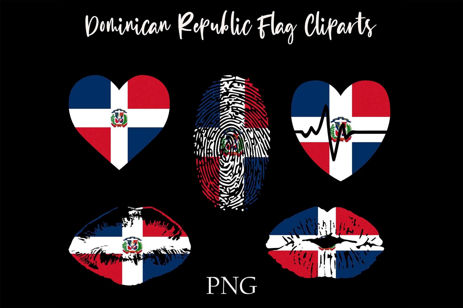 Dominican Republic 5 Flag Clipart Pack Heart Heartbeat - Etsy