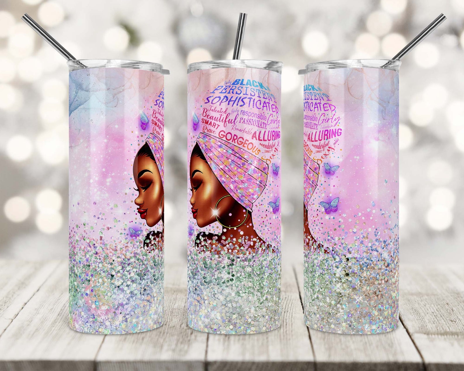 20 Oz Skinny Tumbler Design Beautiful Black Woman Etsy