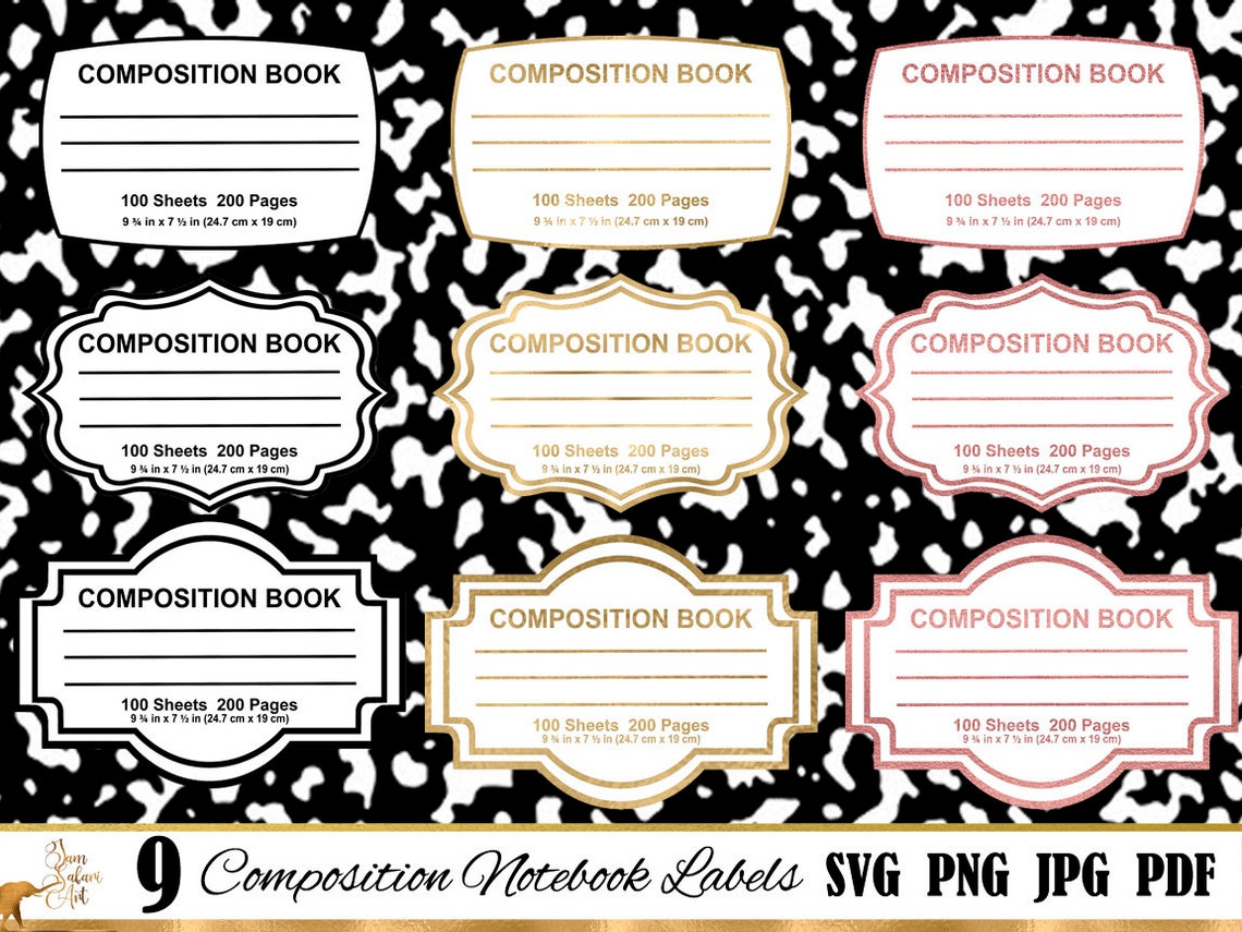 9 Composition Notebook Labels Svg-tags-tumblers Svg Teacher - Etsy