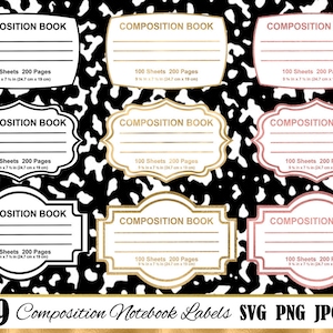 Composition Notebook Labels: Black, Gold, Rose Gold (digital Download ...