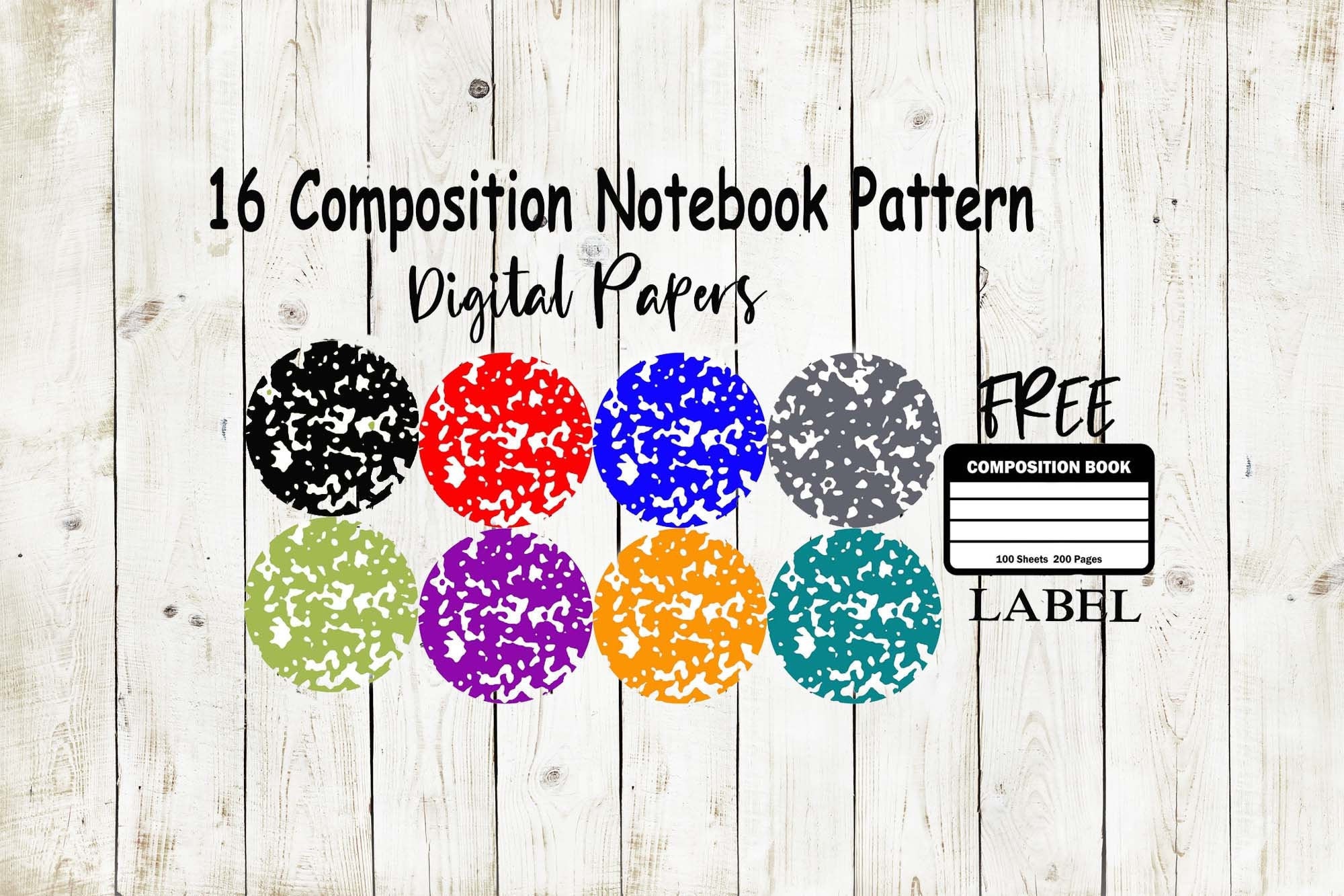 Composition Notebook Digital Papers-free Composition LABEL & - Etsy