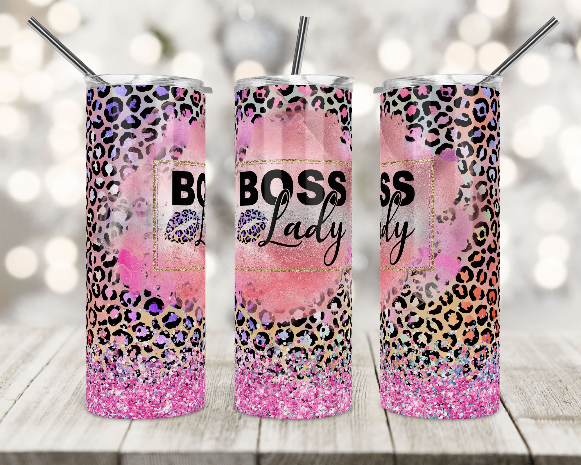 20 Oz Skinny Tumbler Design Boss Lady Glitter Leopard Etsy Canada