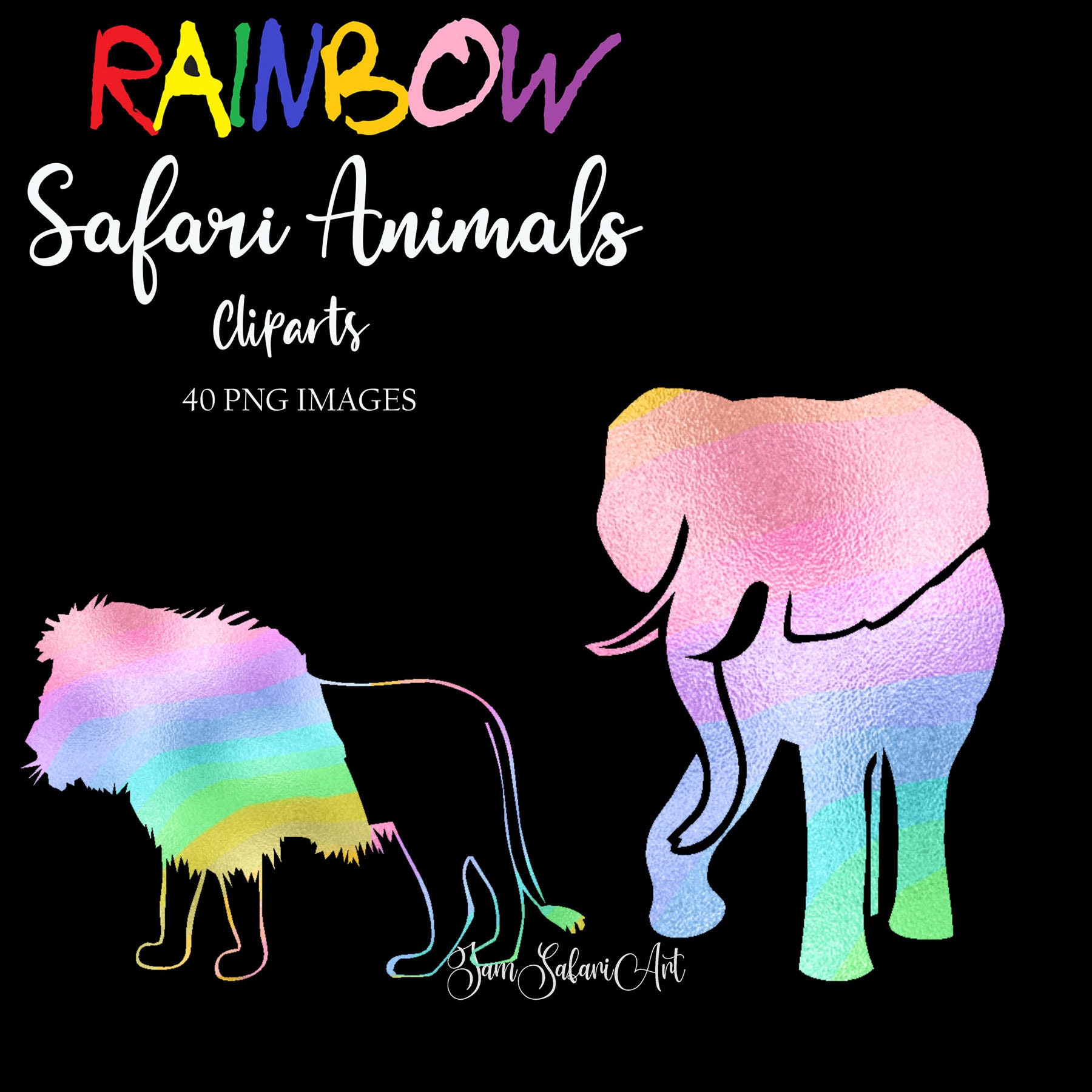 Rainbow Safari Animals Clipart-Zoo Jungle Wild African | Etsy