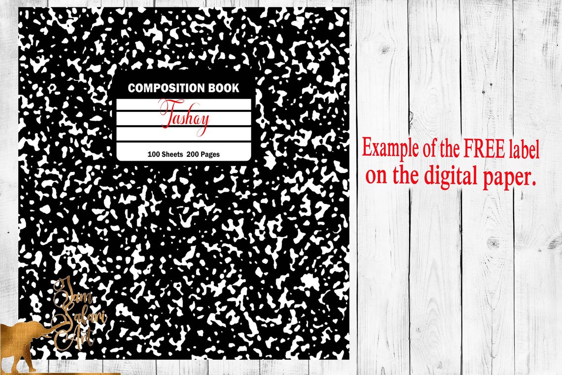 Composition Notebook Digital Papers-FREE Composition LABEL & | Etsy