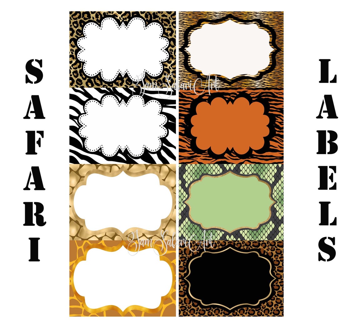 8 Safari Animal Print Food Labels-wild Zoo Tags Stickers - Etsy