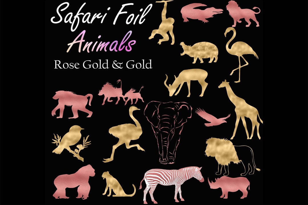 Gold & Rose Gold Foil Safari Animals 80 Clipart Images-zoo, Jungle ...