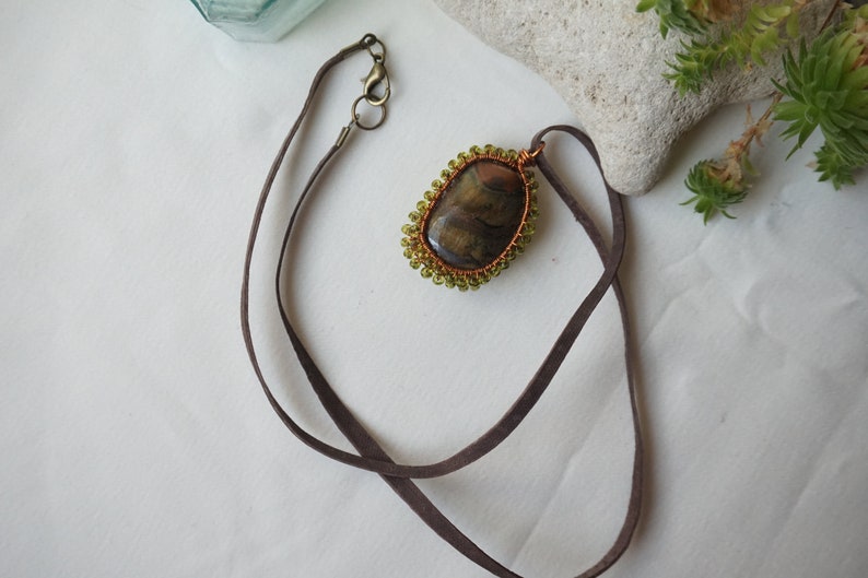 Wire Wrapped Green Tiger's Eye Pendant, Copper Elven Necklace - Etsy UK