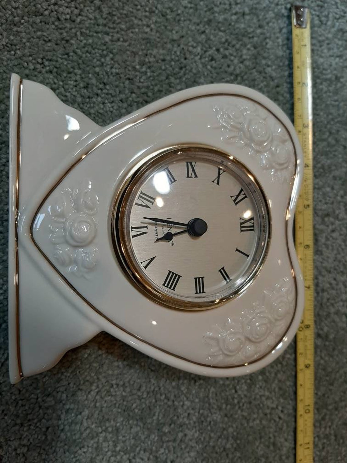 Lenox Heart Clock With Embossed Roses and Gold Trim - Etsy