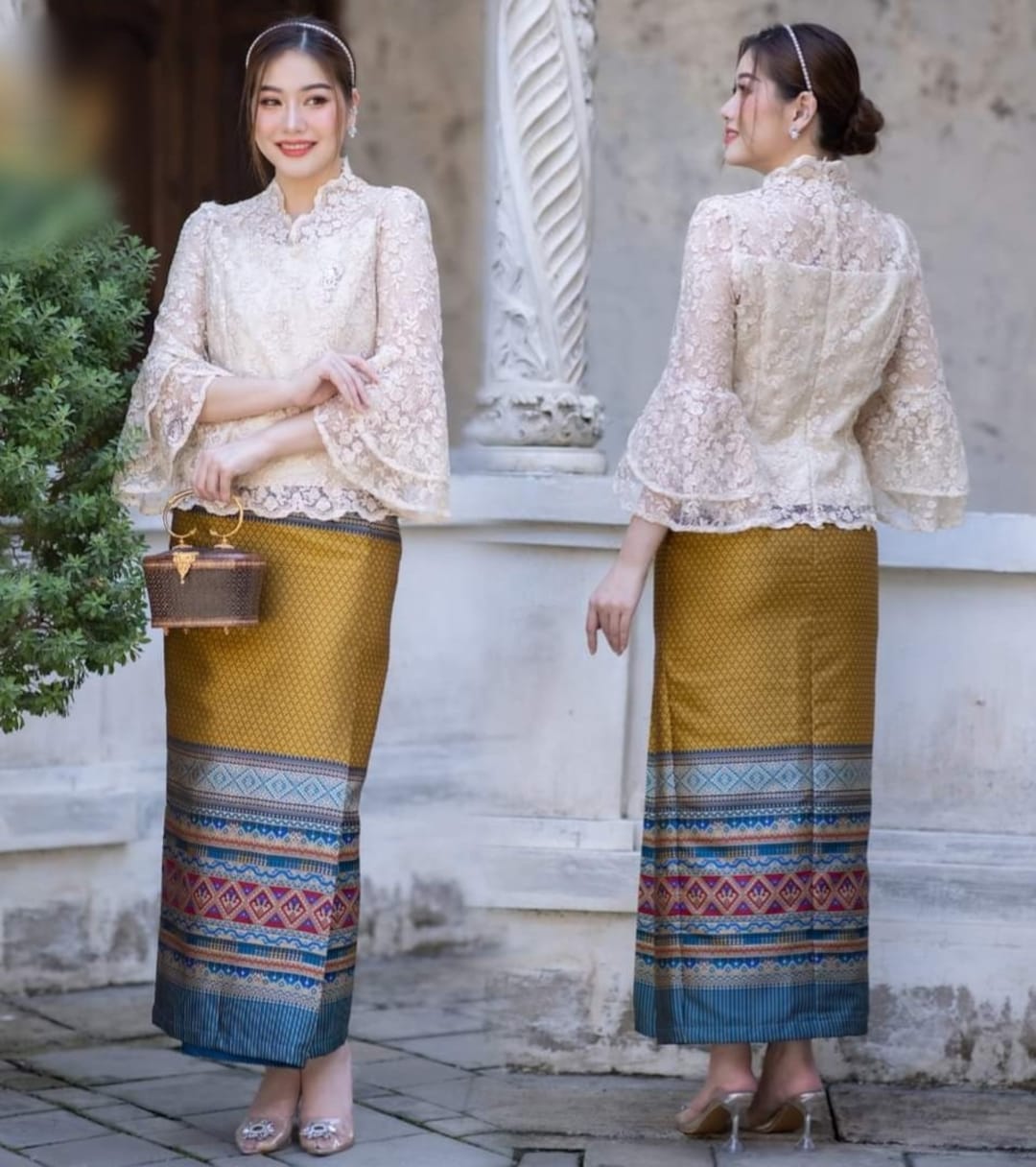 Stunning Handmade Thai/laos Lady Dress, Lace Top Hand Woven Skirtsinh ...