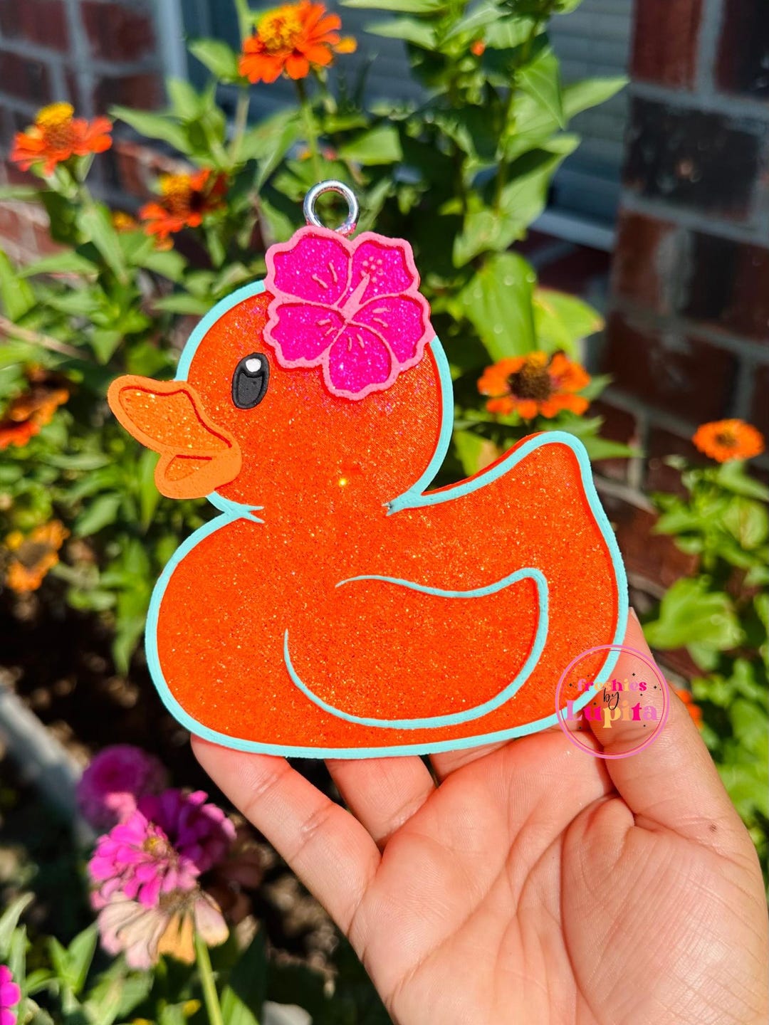 Duck With Hibiscus Flower Freshie, Rubber Duck Freshie, Car Freshy, Air ...